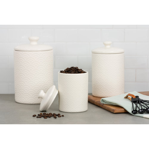 Highland Dunes Embossed 3 Piece Kitchen Canister Set & Reviews | Wayfair Highland Dunes Embossed 3 Piece Kitchen Canister Set & Reviews | Wayfair